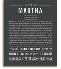 Martha Personalized Name Meaning Art Prints – Name Stories