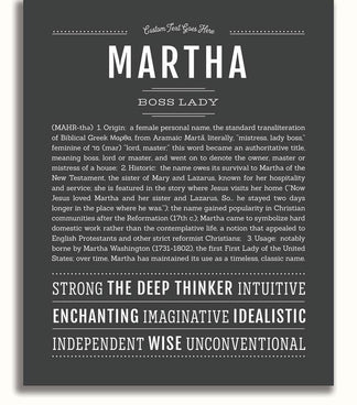 Martha Personalized Name Meaning Art Prints – Name Stories