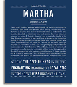 Martha Personalized Name Meaning Art Prints – Name Stories