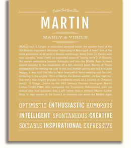 Martin Personalized Name Meaning Art Prints – Name Stories