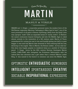 Martin Personalized Name Meaning Art Prints – Name Stories