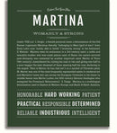 Martina Personalized Name Meaning Art Prints – Name Stories