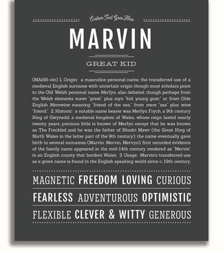 Marvin Personalized Name Meaning Art Prints – Name Stories