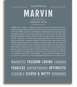 Marvin Personalized Name Meaning Art Prints – Name Stories