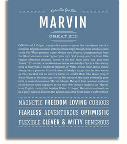 Marvin Personalized Name Meaning Art Prints – Name Stories