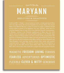 Maryann Personalized Name Meaning Art Prints – Name Stories