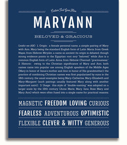 Maryann Personalized Name Meaning Art Prints – Name Stories