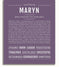 Maryn Personalized Name Meaning Art Prints – Name Stories