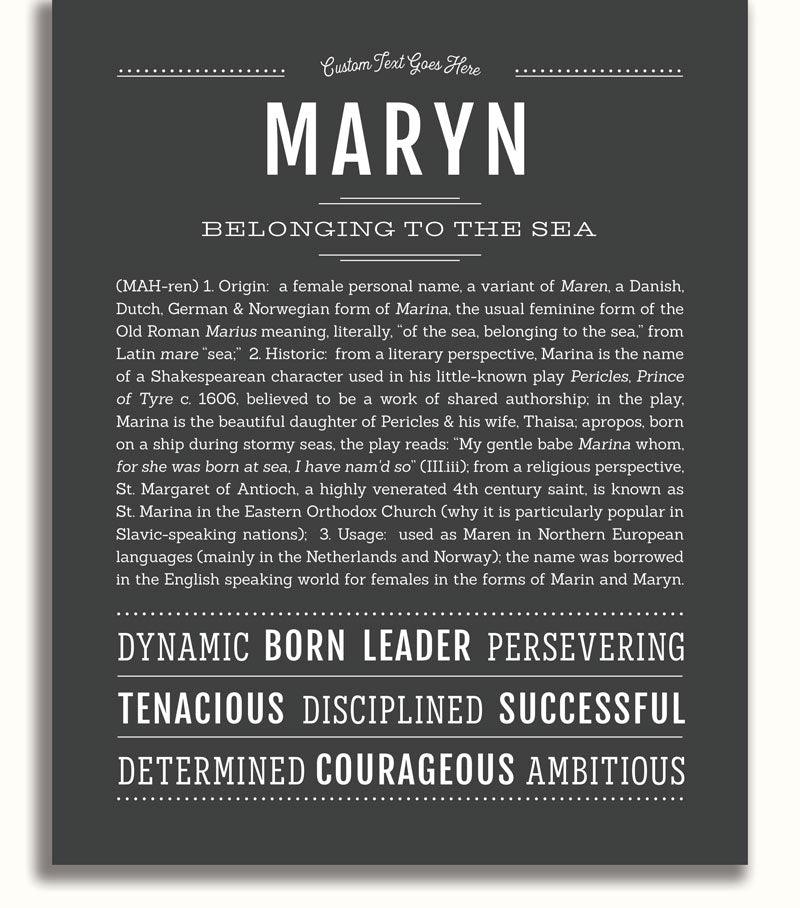Maryn Personalized Name Meaning Art Prints – Name Stories