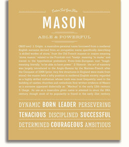 Mason Personalized Name Meaning Art Prints – Name Stories