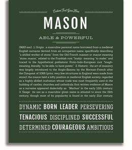 Mason Personalized Name Meaning Art Prints – Name Stories