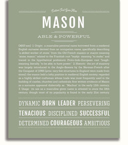 Mason Personalized Name Meaning Art Prints – Name Stories