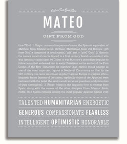 Mateo Personalized Name Meaning Art Prints – Name Stories