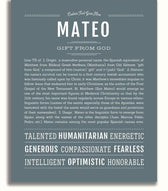 Mateo Personalized Name Meaning Art Prints – Name Stories