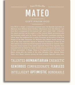 Mateo Personalized Name Meaning Art Prints – Name Stories