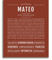 Mateo Personalized Name Meaning Art Prints – Name Stories