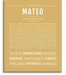 Mateo Personalized Name Meaning Art Prints – Name Stories