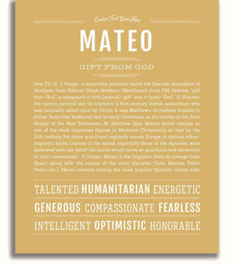 Mateo Personalized Name Meaning Art Prints – Name Stories