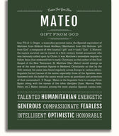 Mateo Personalized Name Meaning Art Prints – Name Stories