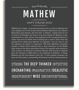 Mathew Personalized Name Meaning Art Prints – Name Stories