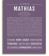 Mathias Personalized Name Meaning Art Prints – Name Stories