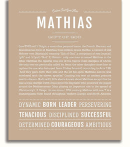 Mathias Personalized Name Meaning Art Prints – Name Stories
