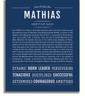 Mathias Personalized Name Meaning Art Prints – Name Stories