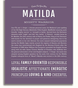 Matilda Personalized Name Meaning Art Prints – Name Stories