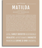 Matilda Personalized Name Meaning Art Prints – Name Stories