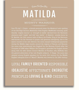 Matilda Personalized Name Meaning Art Prints – Name Stories