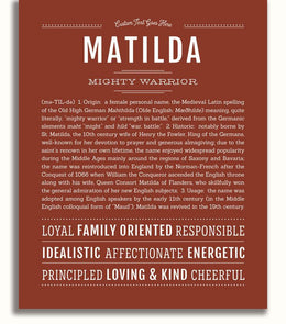 Matilda Personalized Name Meaning Art Prints – Name Stories