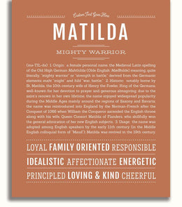 Matilda Personalized Name Meaning Art Prints – Name Stories
