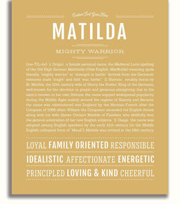 Matilda Personalized Name Meaning Art Prints – Name Stories