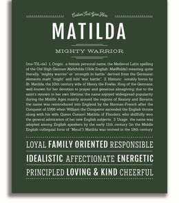 Matilda Personalized Name Meaning Art Prints – Name Stories
