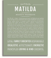 Matilda Personalized Name Meaning Art Prints – Name Stories