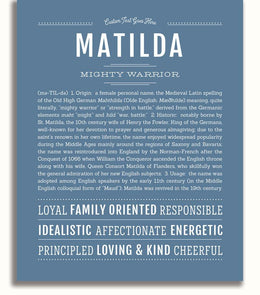 Matilda Personalized Name Meaning Art Prints – Name Stories
