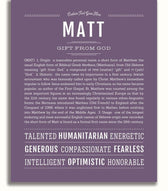 Matt Personalized Name Meaning Art Prints – Name Stories
