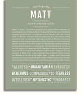 Matt Personalized Name Meaning Art Prints – Name Stories