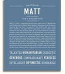 Matt Personalized Name Meaning Art Prints – Name Stories