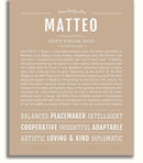 Matteo Personalized Name Meaning Art Prints – Name Stories