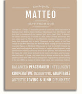 Matteo Personalized Name Meaning Art Prints – Name Stories
