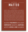 Matteo Personalized Name Meaning Art Prints – Name Stories