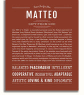 Matteo Personalized Name Meaning Art Prints – Name Stories