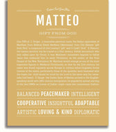 Matteo Personalized Name Meaning Art Prints – Name Stories