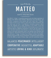 Matteo Personalized Name Meaning Art Prints – Name Stories