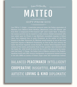 Matteo Personalized Name Meaning Art Prints – Name Stories