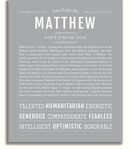 Matthew Personalized Name Meaning Art Prints – Name Stories