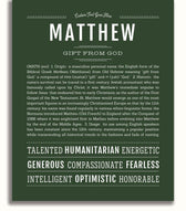 Matthew Personalized Name Meaning Art Prints – Name Stories