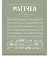Matthew Personalized Name Meaning Art Prints – Name Stories