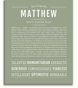 Matthew Personalized Name Meaning Art Prints – Name Stories